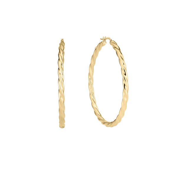 18K Yellow Gold Medium Twist Hoop Earrings