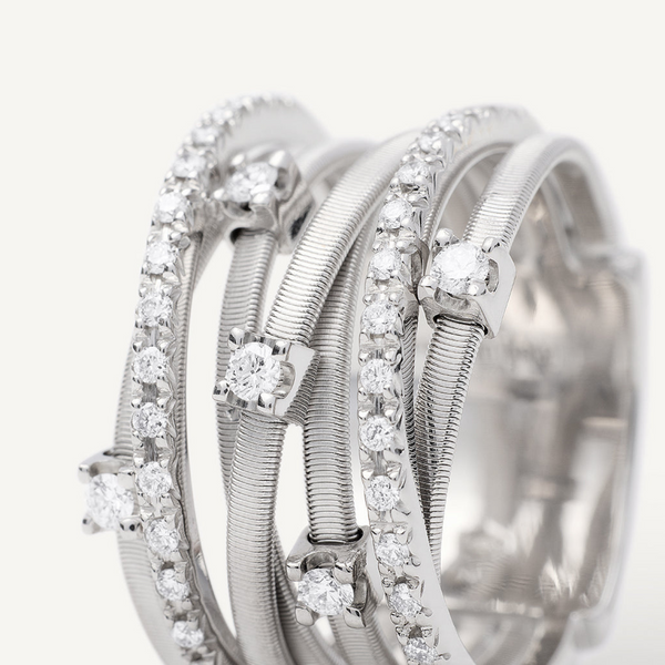 Marco Bicego Goa 18k White Gold Seven Strand Diamond Pavé Ring ...