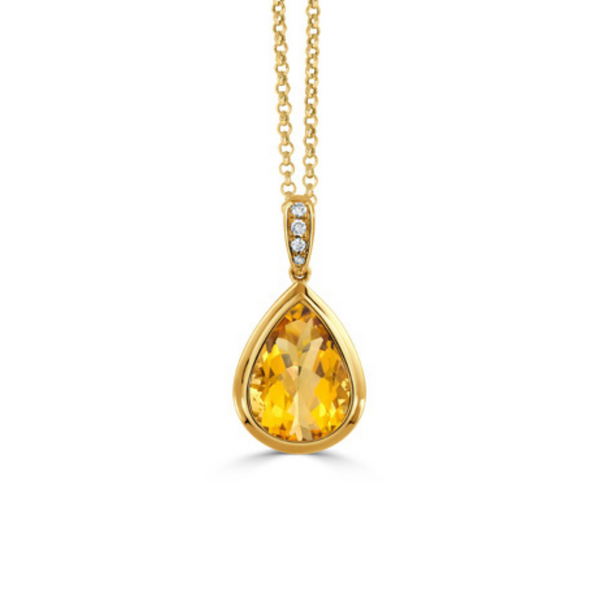 Doves Limoncello 18k Yellow Gold Citrine Diamond Pendant With Rolo ...
