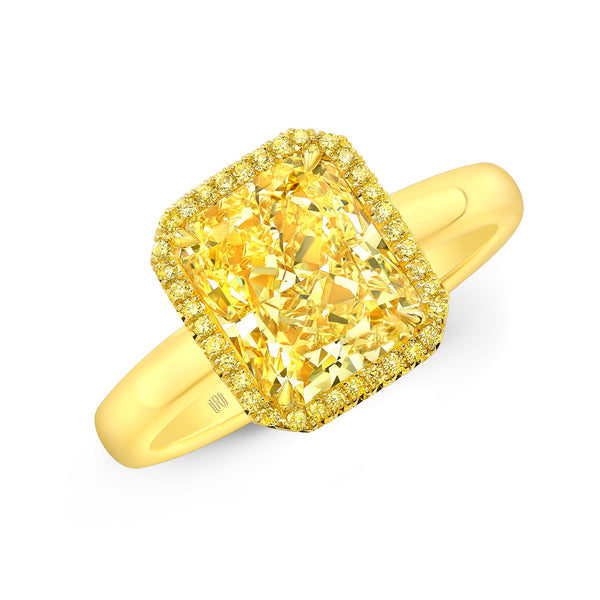 Rahaminov Diamonds Radiant Cut 4.02 Ct 18k Yellow Gold Halo Fancy ...