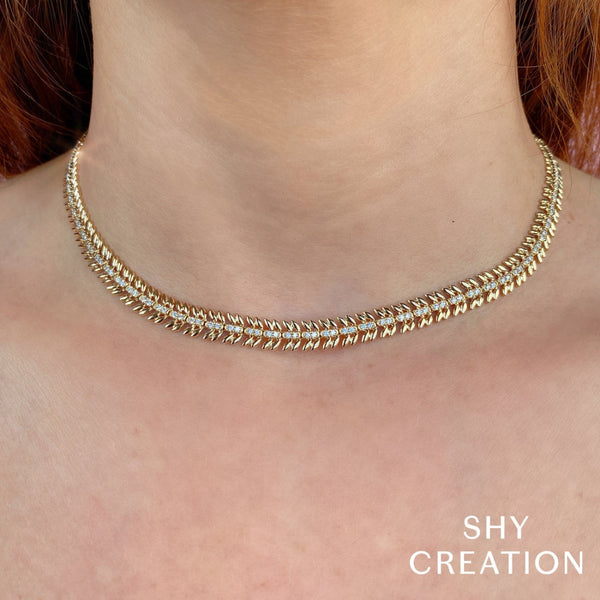 Shy Creation Kate 14k Yellow Gold Diamond Laurel Wreath Necklace ...